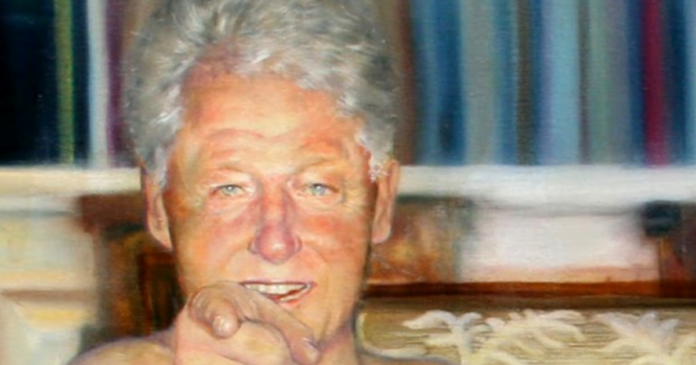 Epstein’s Bizarre Painting of Bill Clinton Wearing a Blue Dress Causing ...